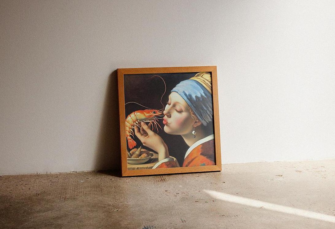 Prawn With a Girl With a Pearl Earring Print - Etsy