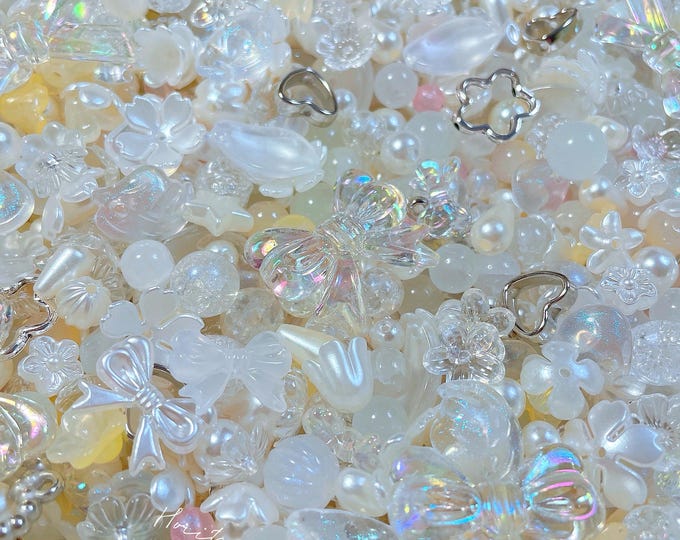 White Bow Bead Soup - Coquette Plastic Glass Bead Soup - DIY Bead ...