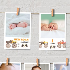 Editable Monster Truck Monthly Photo Banner, Truck Party Milestone ...
