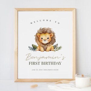 Editable Lion Birthday Welcome Sign, Minimalist Wild One Welcome Board ...