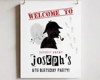 Detective Party Birthday Sign Poster Cards and Gifts Spy Editable Party ...