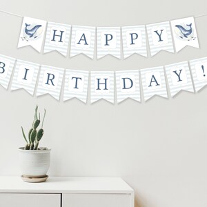 Editable Whale Happy Birthday Banner, Ocean Party Bunting Banner, Under ...