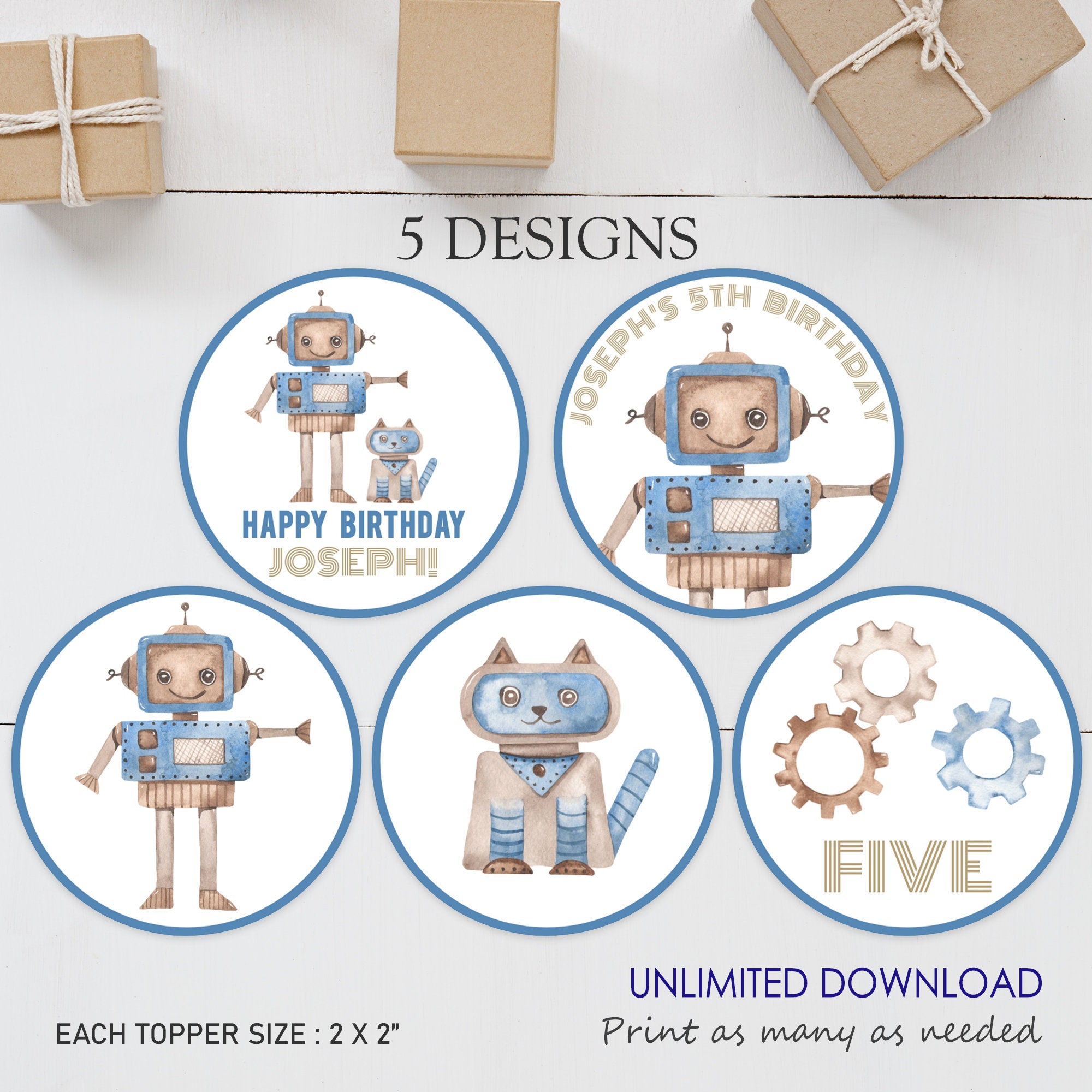 Editable Robot Cupcake Toppers Robot Favor Tags Robot - Etsy