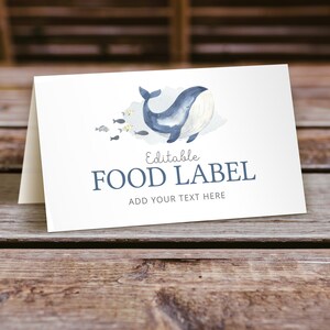 Editable Whale Birthday Food Label Ocean Party Folded Card - Etsy