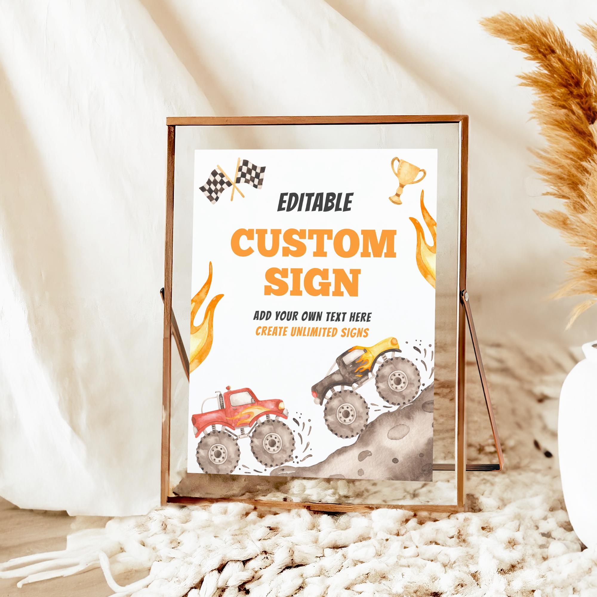 Editable Monster Truck Birthday Custom Sign, Monster Truck Party Table ...