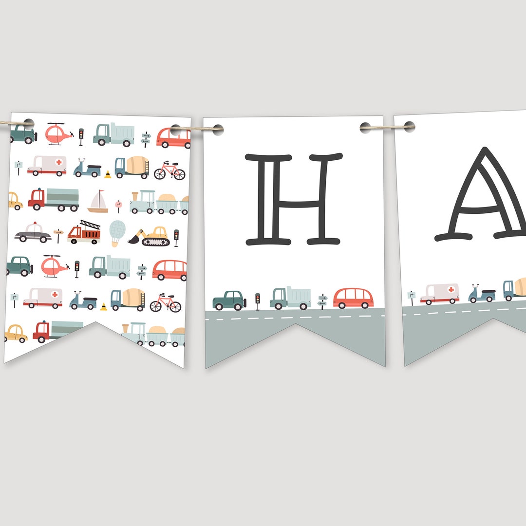 Editable Transportation Happy Birthday Banner, Transportation Bunting ...