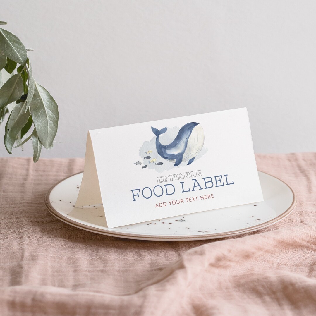 Editable Whale Baby Shower Food Label, Whale Folded Card, Minimalist ...