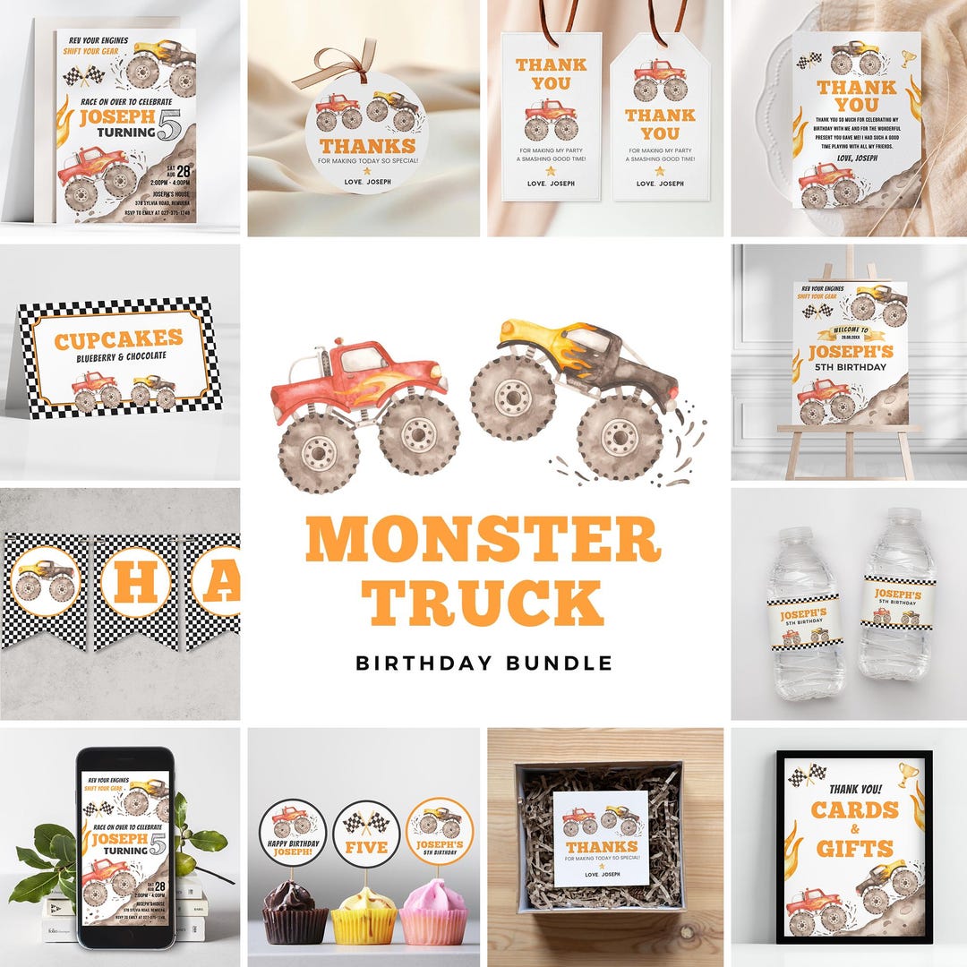 Editable Monster Truck Birthday Bundle, Monster Truck Party Collection ...