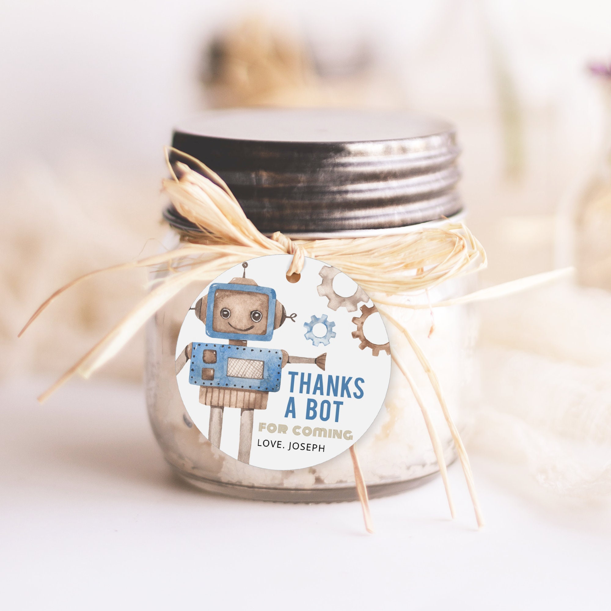 Editable Robot Favor Tags, Robot Birthday Gift Tags, Birthday Sticker ...