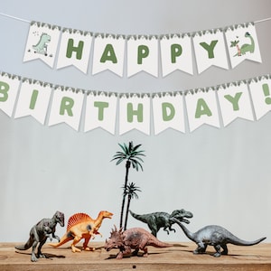 Editable Dinosaur Happy Birthday Banner, Dinosaur Party Bunting Banner ...