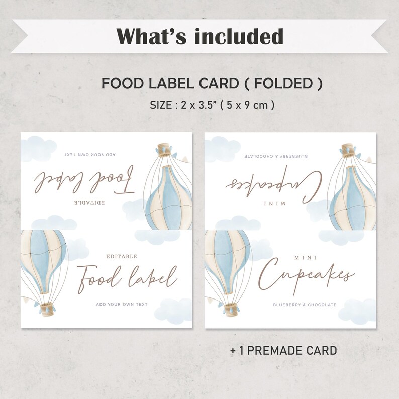 Hot Air Balloon Food Label, up up and Away Place Card, Folded Card, Boy ...
