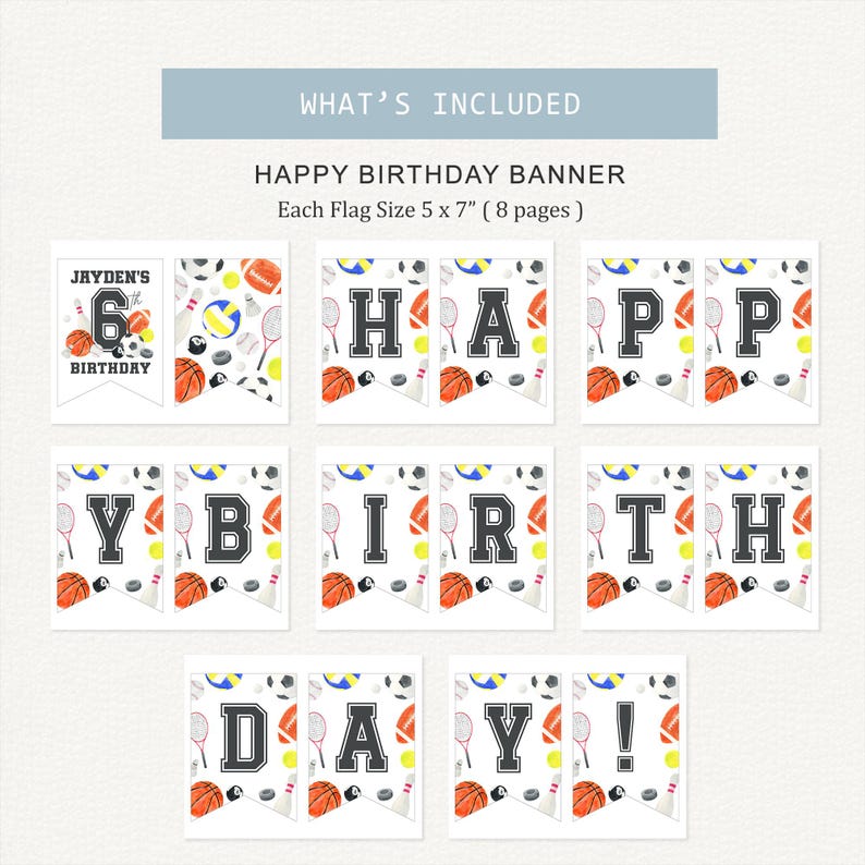 Sports Theme Happy Birthday Banner, All Star Party Bunting Banner, Boy ...