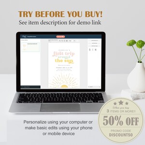 Editable Sunshine Birthday Favor Tags, Boho Sun Gift Tags, First Trip ...