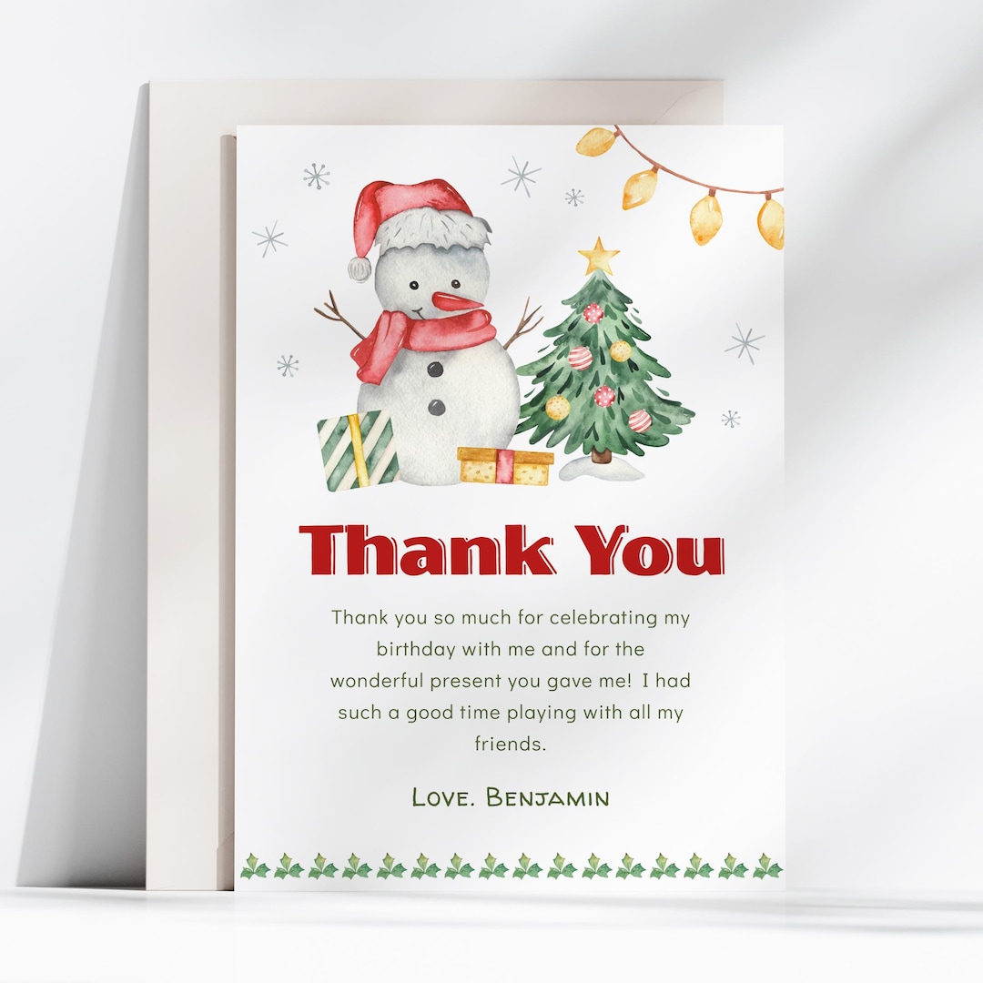 Editable Snowman Thank You Card, Christmas Party Thank You Note, Winter ...