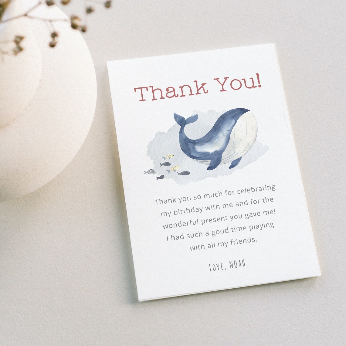 Editable Whale Birthday Thank You Card Ocean Party Thank You - Etsy