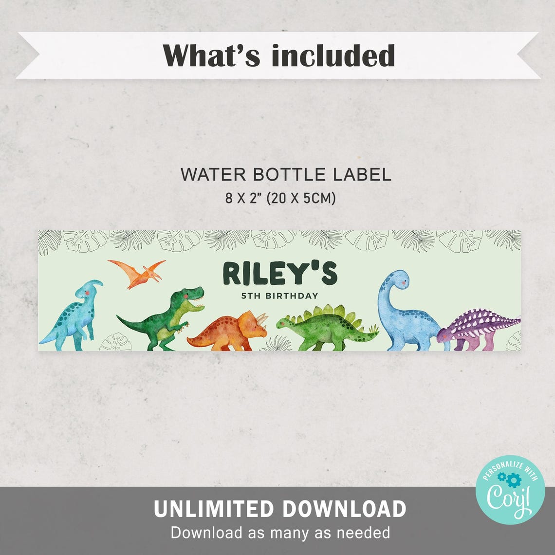 Dinosaur Birthday Water Bottle Label, Dino-mite Party Label, Boy ...