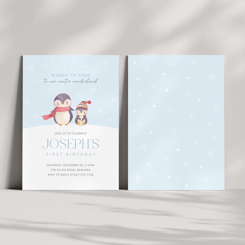 Penguin Birthday Invitation, Christmas Party Invite, Winter Birthday ...