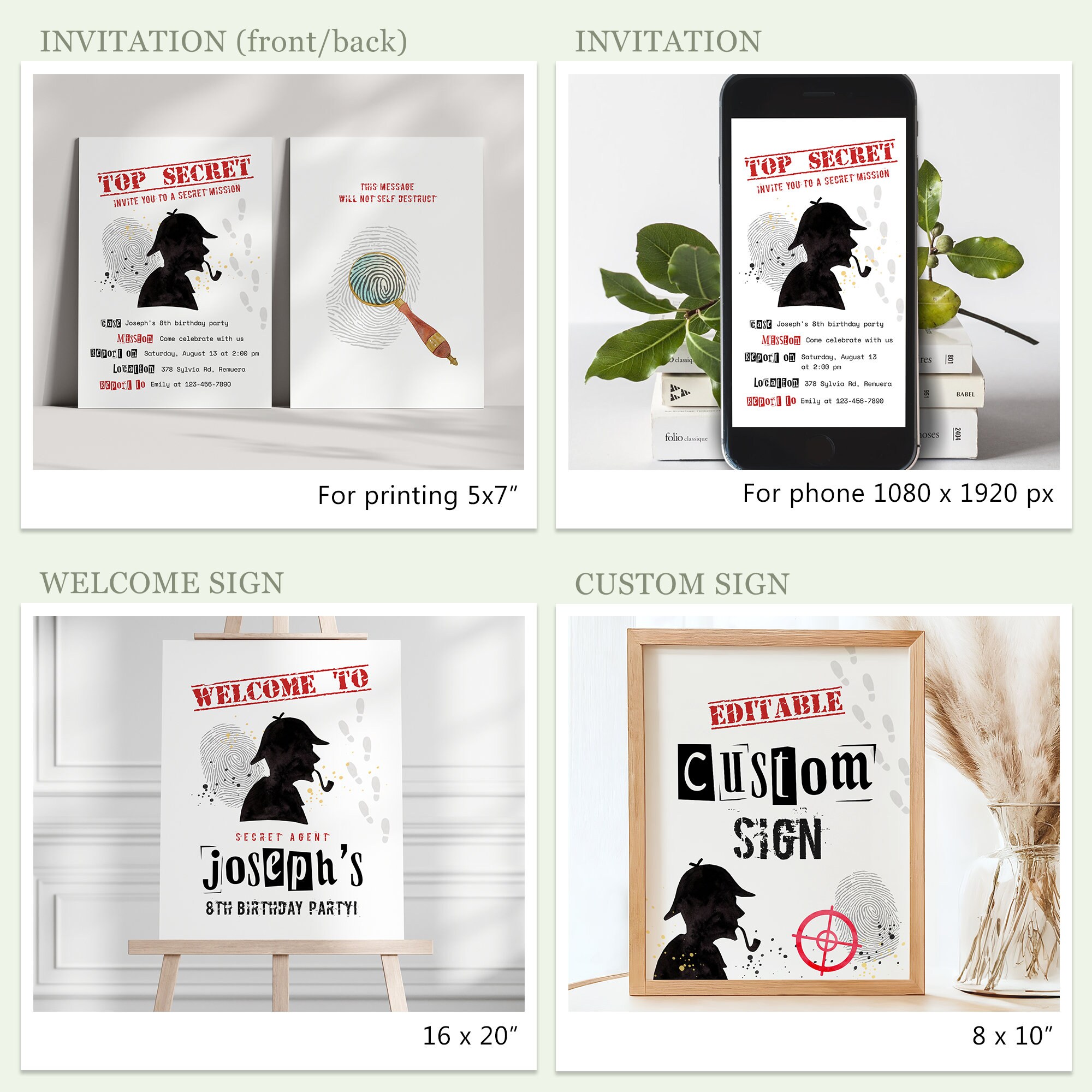 Editable Spy Birthday Bundle, Modern Secret Agent Party Collection, Boy ...