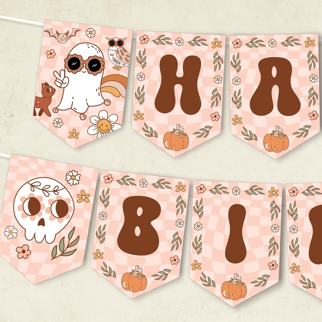 Retro Halloween Happy Birthday Banner, Spooky Party Bunting Banner ...