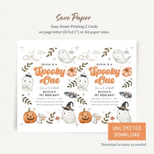 Spooky One Birthday Invitation, Cute Halloween Party Invite, Kids 1st ...