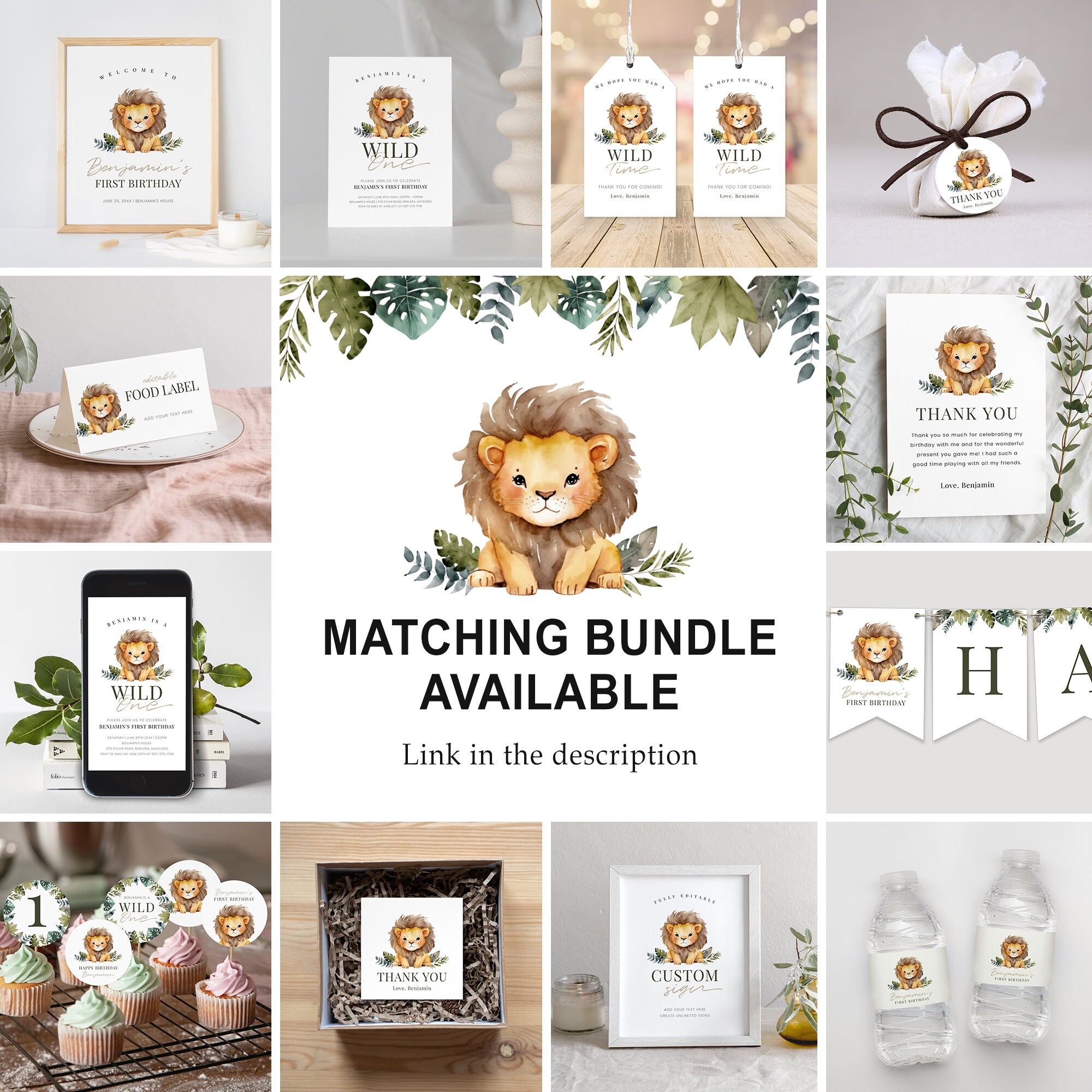 Editable Lion Birthday Milestone Sign, Lion First Year Poster, Wild One ...