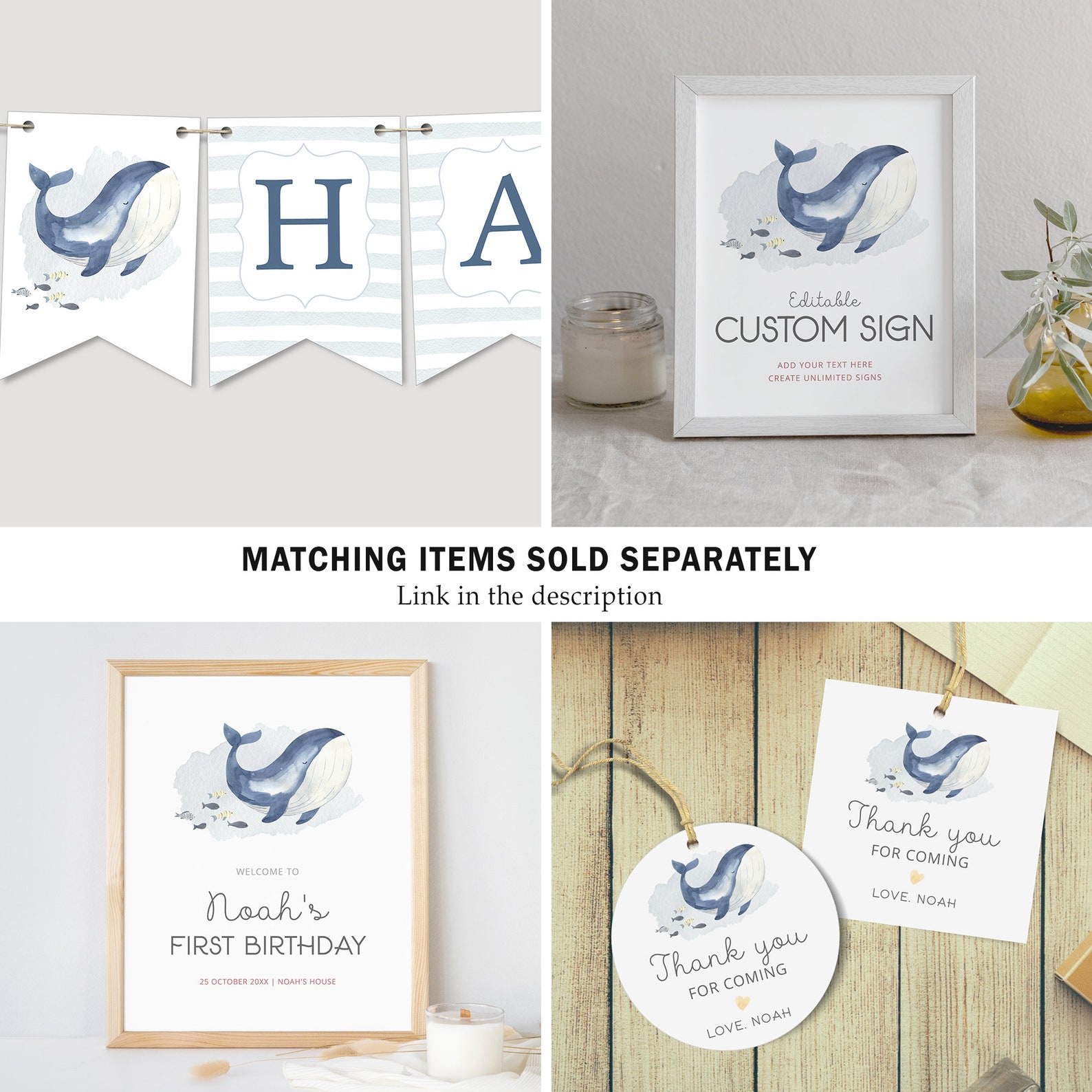 Editable Whale Birthday Bundle Ocean Party Collection Under - Etsy