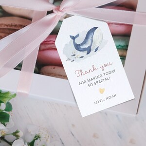 Editable Whale Birthday Favor Tags, Ocean Party Thank You Notes, Under ...