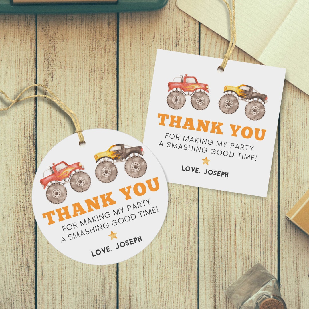 Editable Monster Truck Birthday Favour Tags, Truck Party Thank You ...