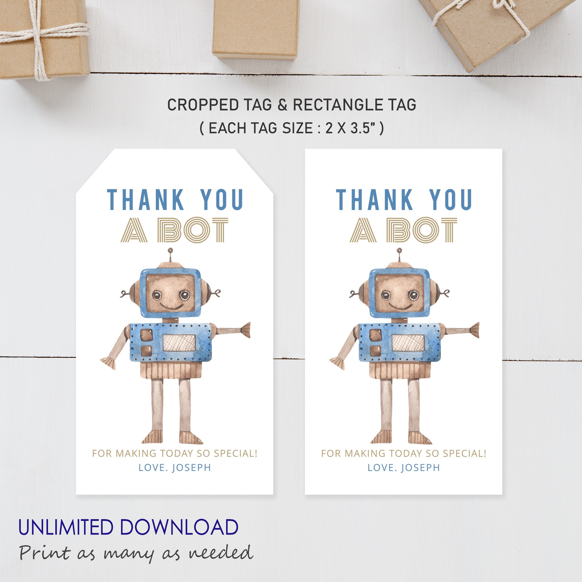 Editable Robot Party Favor Tags, Robot Birthday Gift Tags, Robot Tags ...