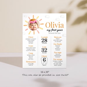Editable Sunshine Milestone Sign, Photo Milestone Poster, Modern First ...