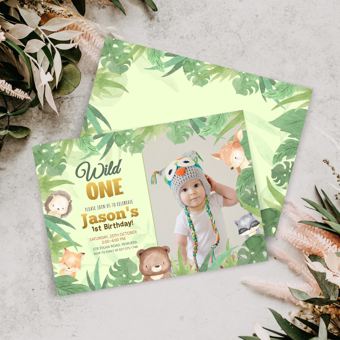 EDITABLE Wild One Birthday Invitation With Photo Woodland - Etsy