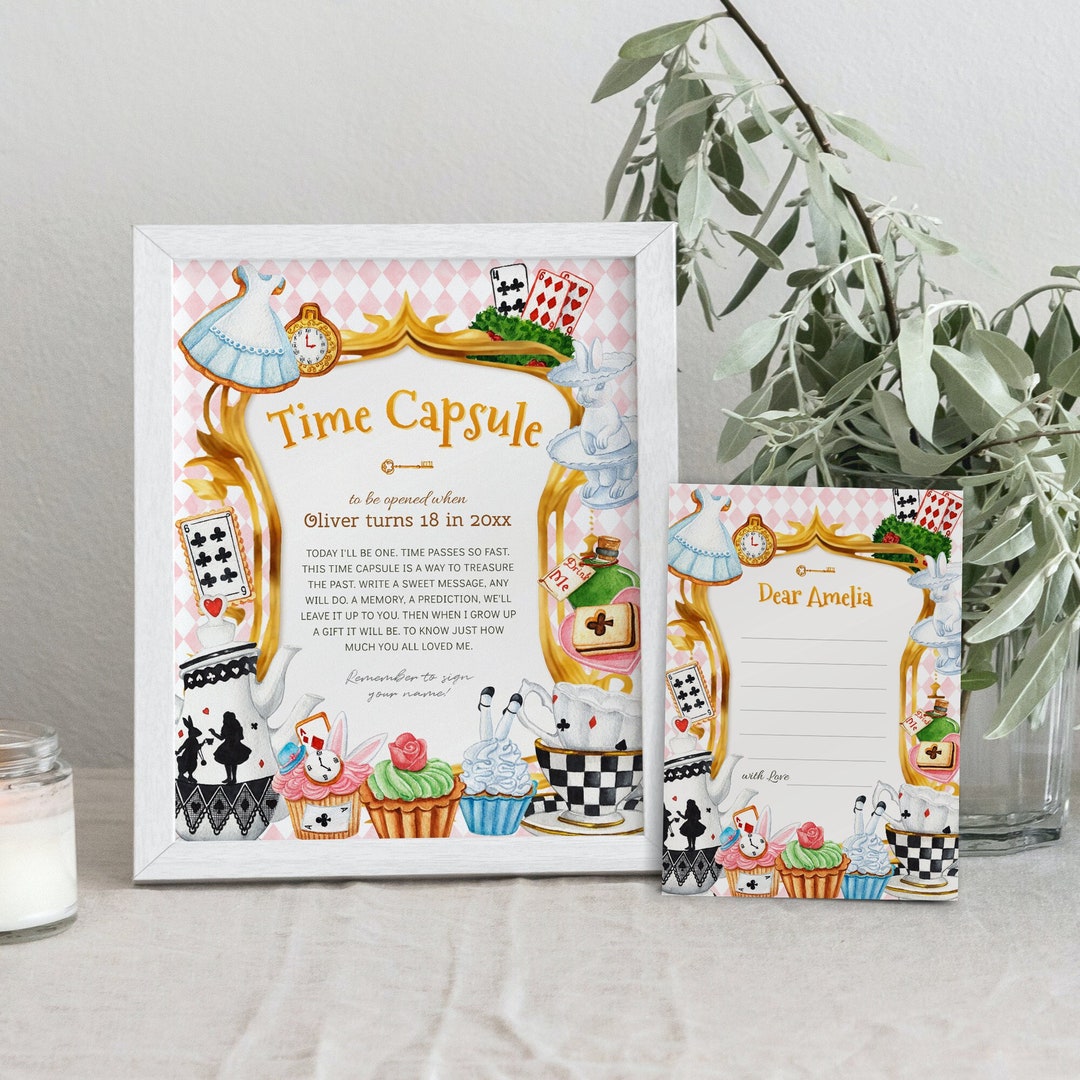 Editable Alice in Wonderland Time Capsule Sign, Matching Message Cards ...