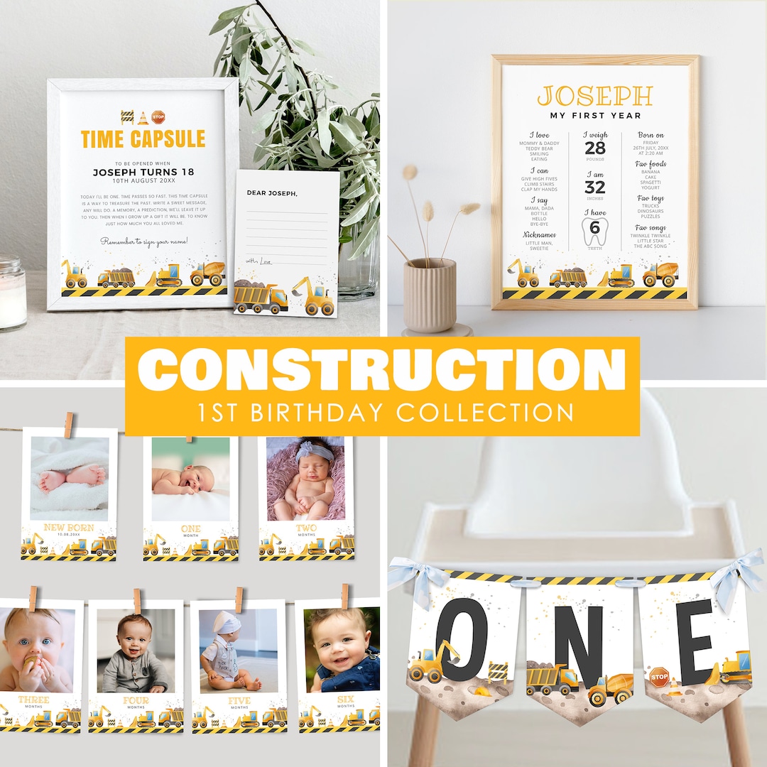Editable Construction 1st Birthday Bundle, Construction Party ...