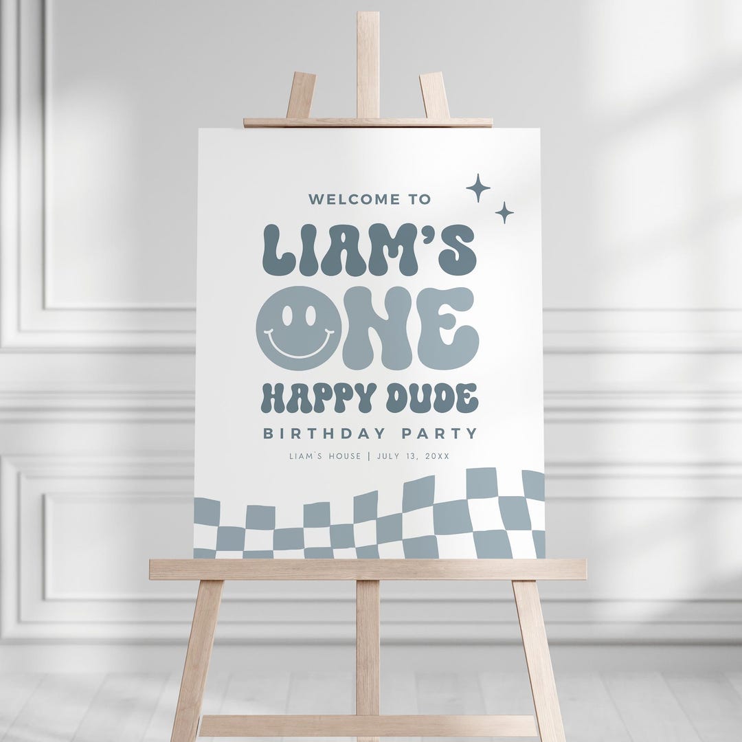 One Happy Dude Birthday Welcome Sign, Retro Happy Dude Welcome Board ...