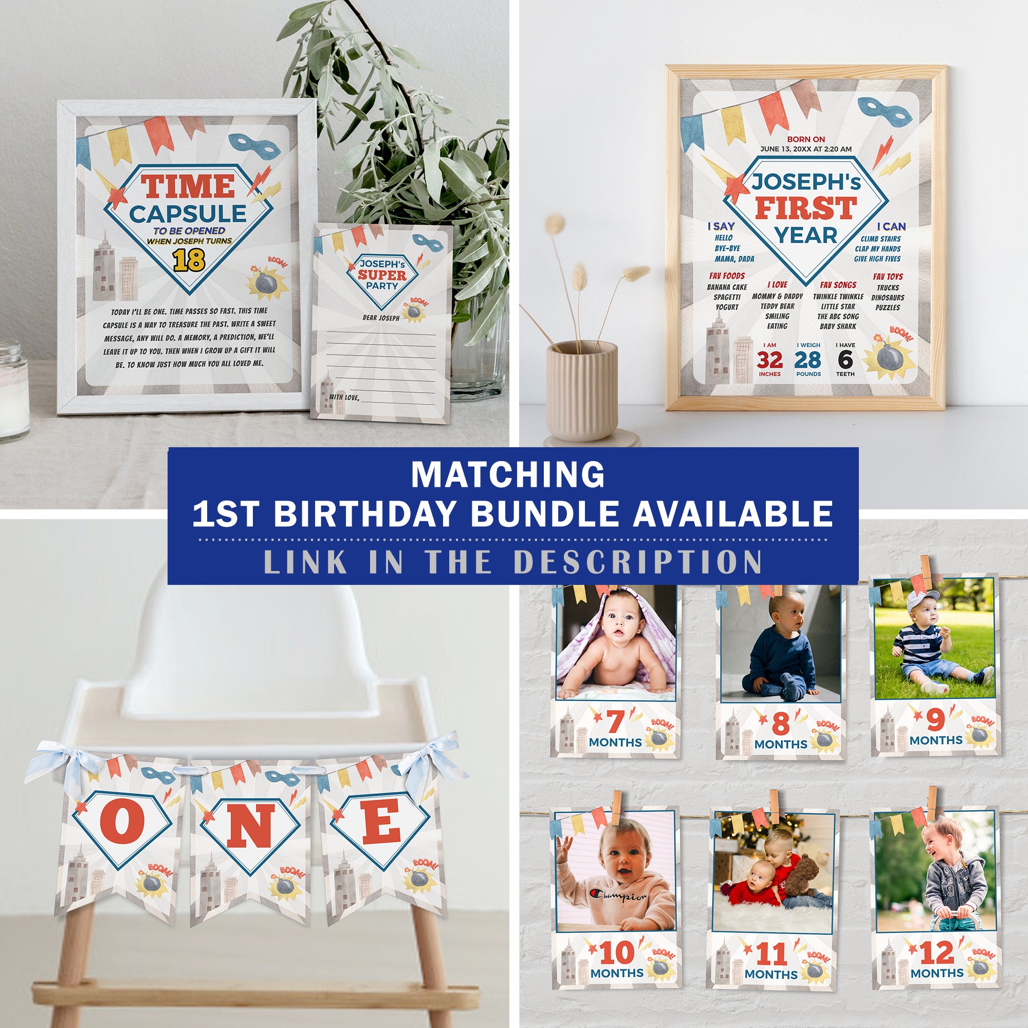 Editable Superhero Birthday Milestone Photos Superhero - Etsy