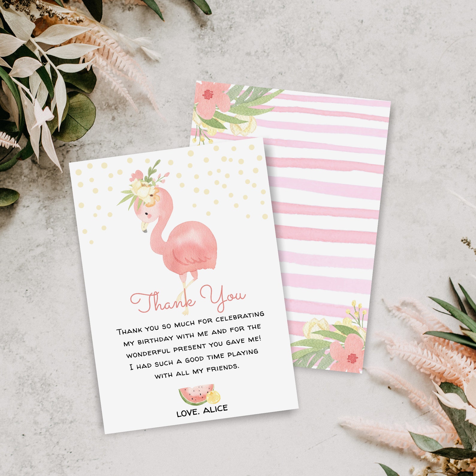 Editable Flamingo Birthday Thank You Card Flamingo Thank You - Etsy