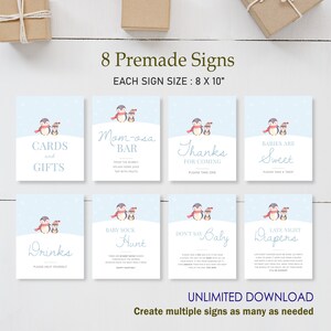8 Editable Custom Signs, Penguin Baby Shower Custom Signs, Christmas ...