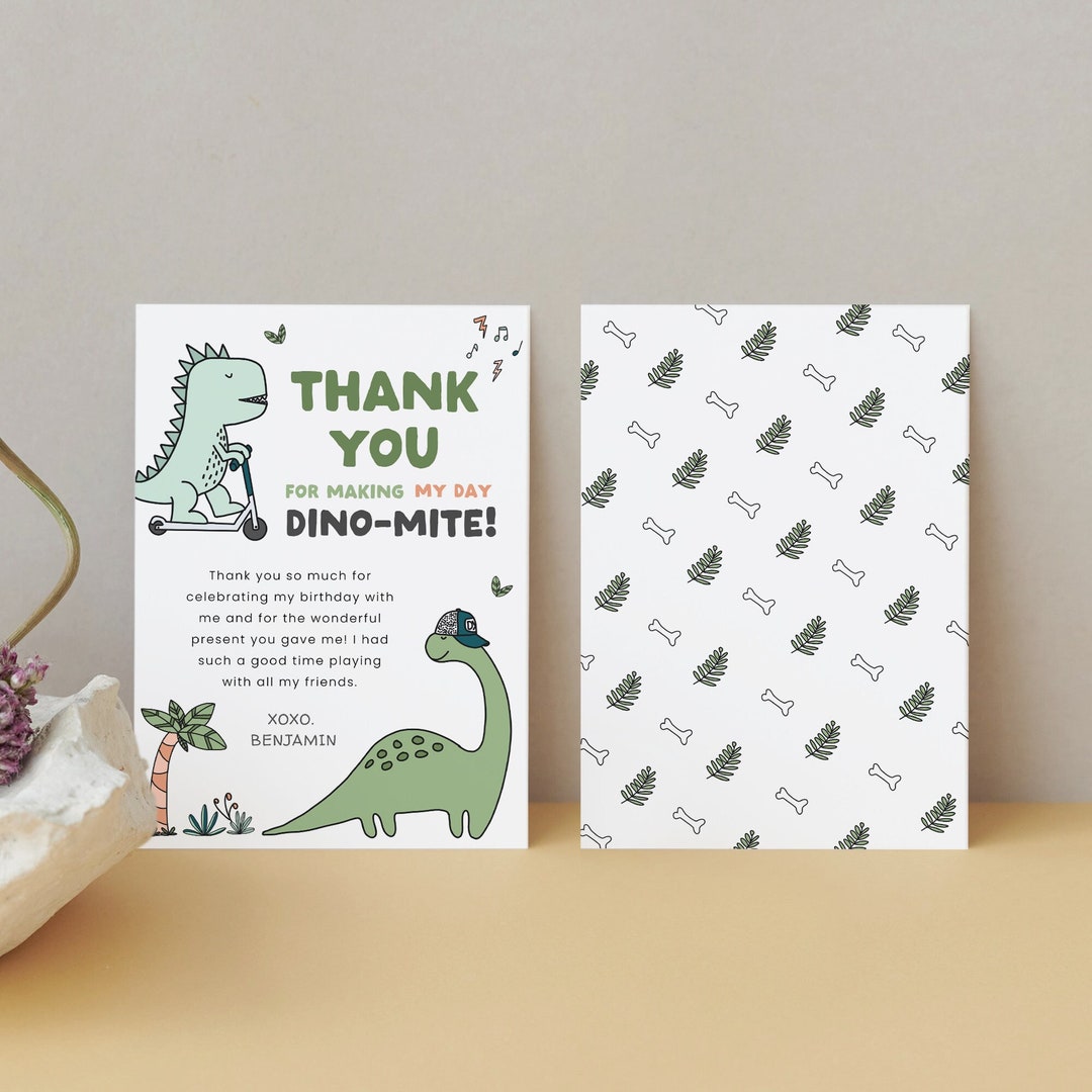 Dinosaur Thank You Card, Dinosaur Thank You Note, Editable Thank You ...