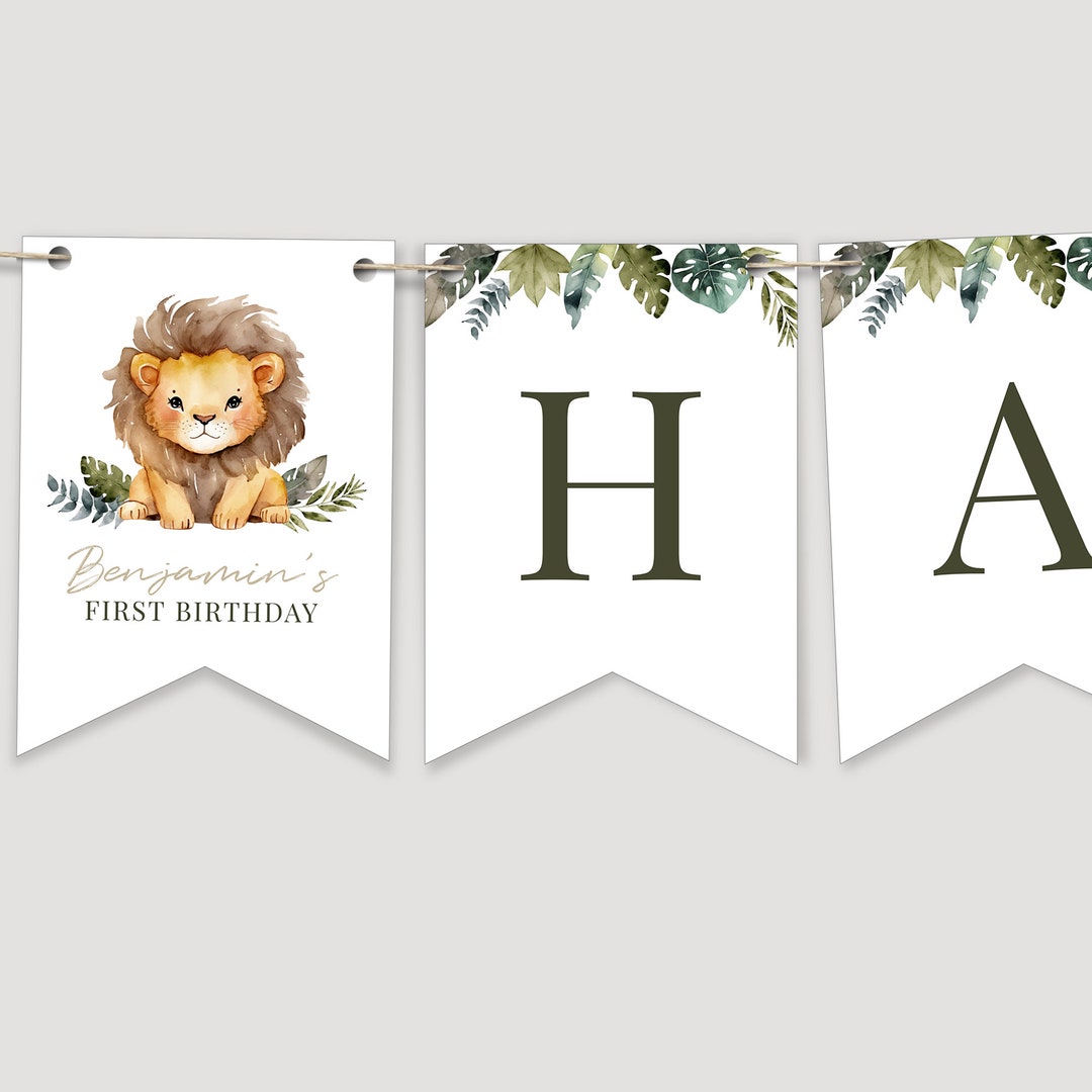 Editable Lion Happy Birthday Banner, Lion Bunting Banner, Birthday ...