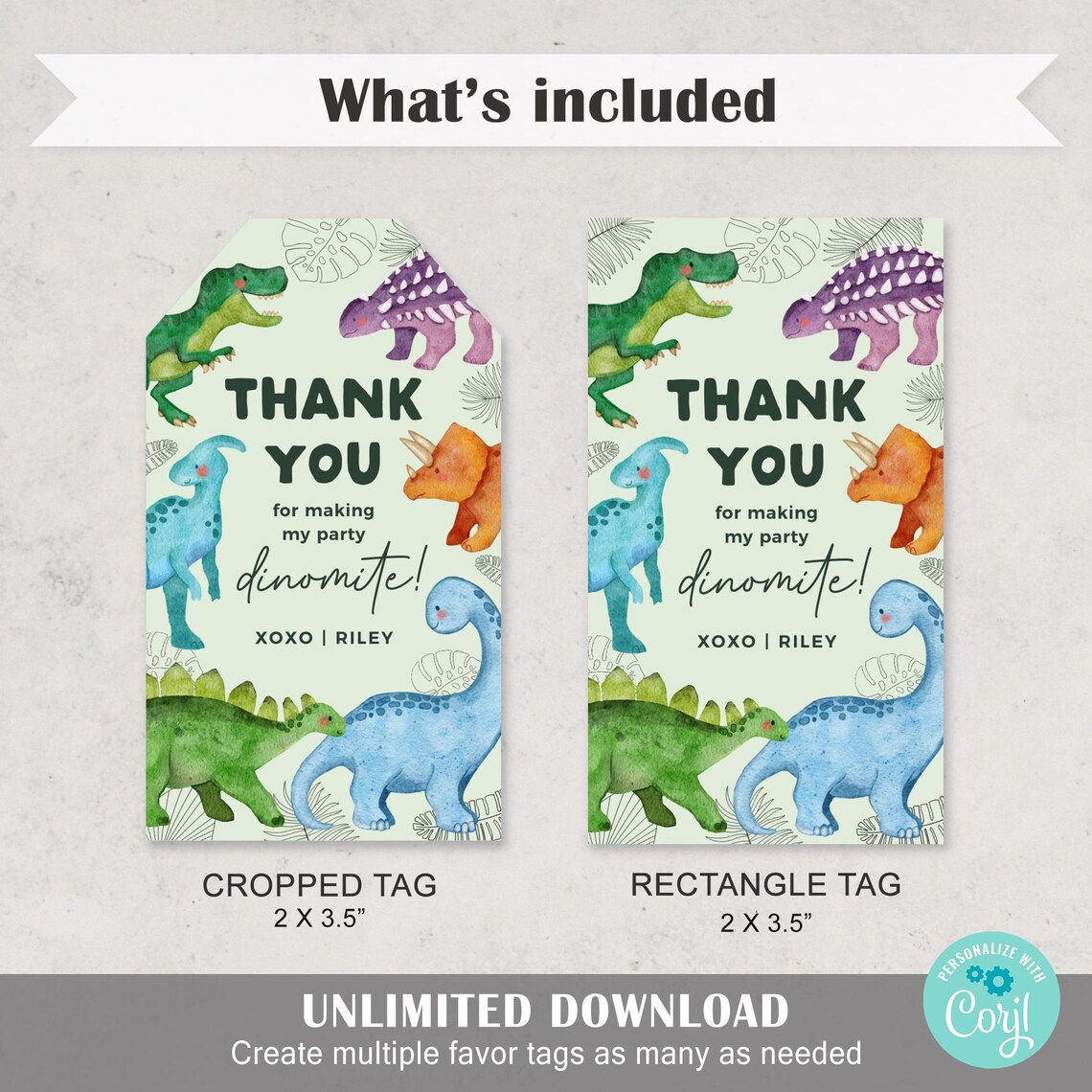 Dinosaur Birthday Favor Tags, Dino-mite Party Gift Tags, Boy Birthday ...
