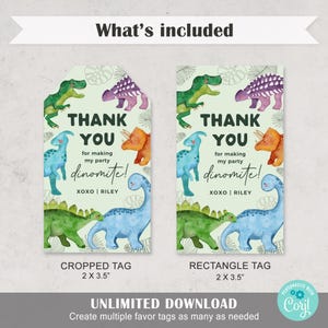 Dinosaur Birthday Favor Tags, Dino-mite Party Gift Tags, Boy Birthday ...