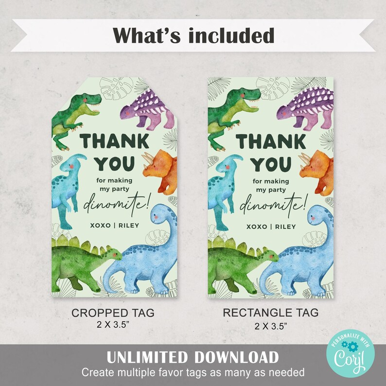 Dinosaur Birthday Favor Tags, Dino-mite Party Gift Tags, Boy Birthday ...