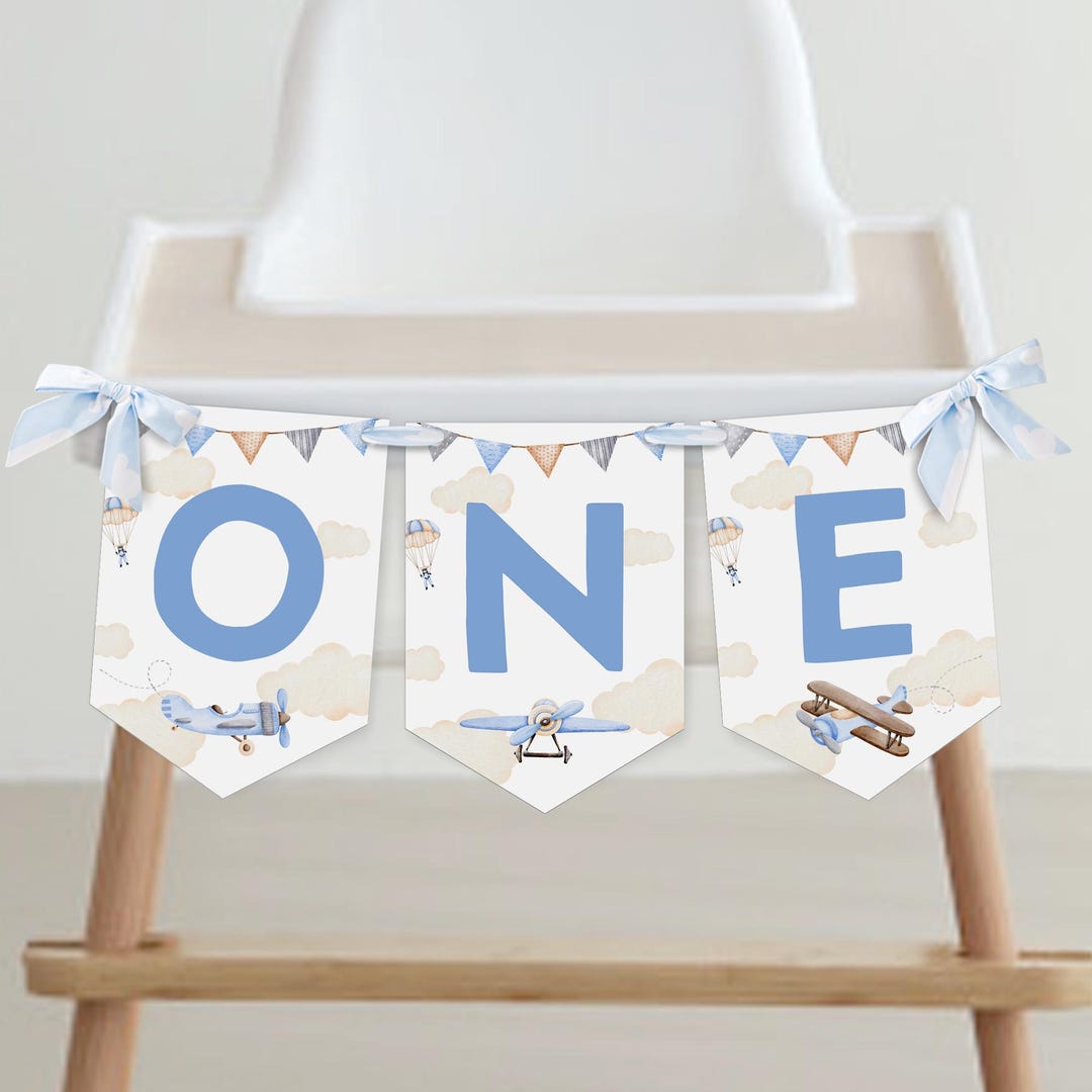 Airplane Birthday ONE High Chair Banner, Pilot Party Banner, Boy 1st ...