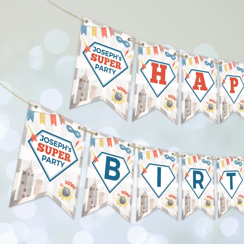 Editable Superhero Happy Birthday Banner Superhero Party - Etsy