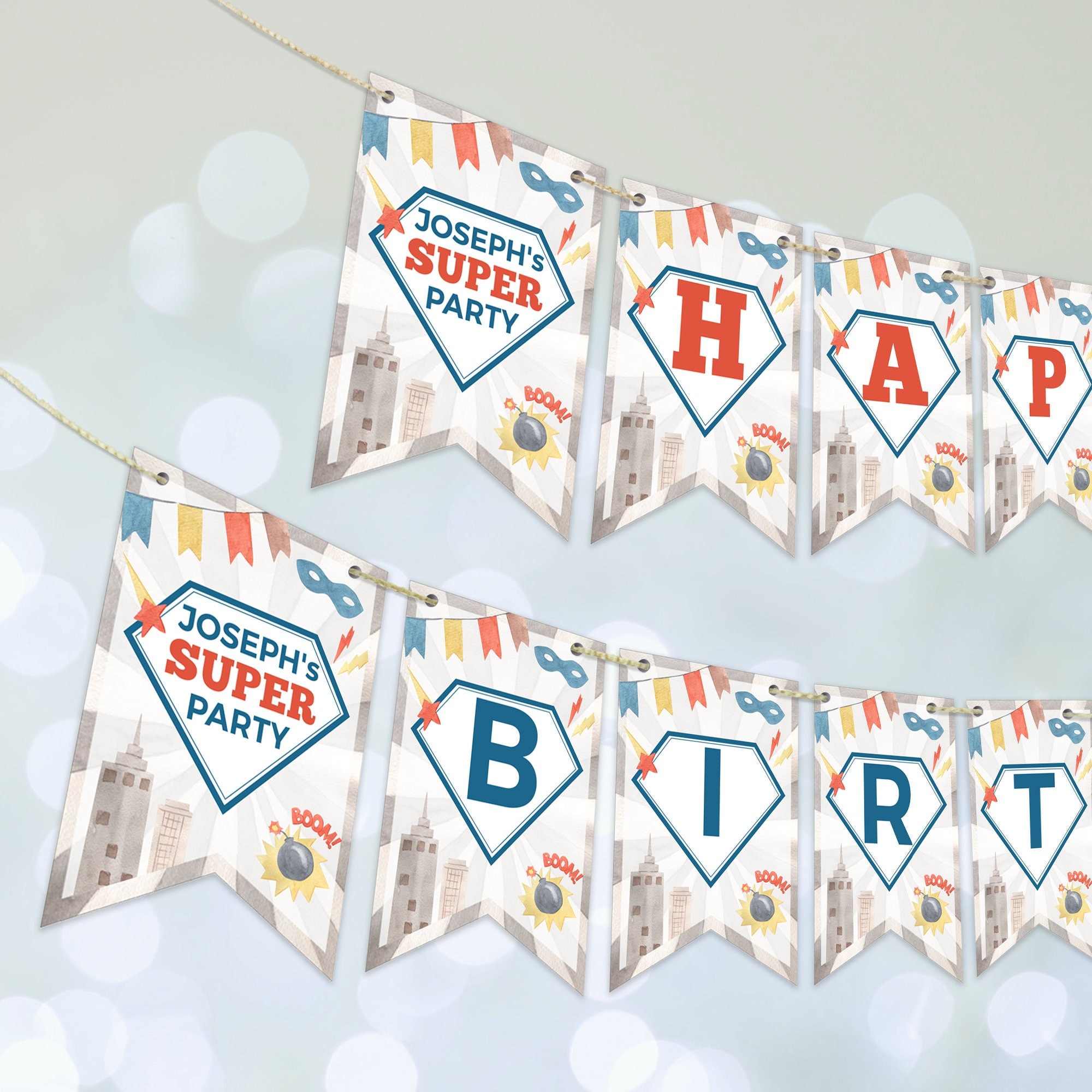 Editable Superhero Happy Birthday Banner, Superhero Party Bunting ...