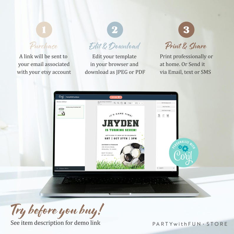Soccer Birthday Invitation, Sports Theme Party Invite, Modern Soccer ...