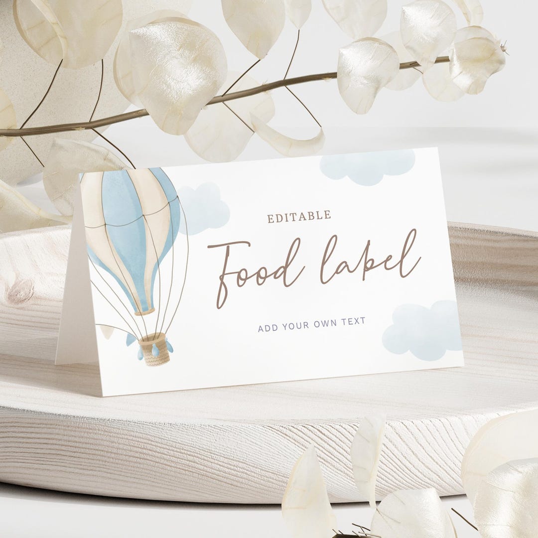 Hot Air Balloon Food Label, up up and Away Place Card, Folded Card, Boy ...
