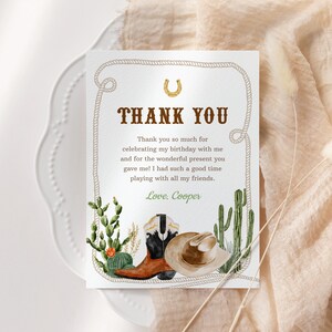 Editable Cowboy Birthday Thank You Card, Wild West Party Thank You Note ...