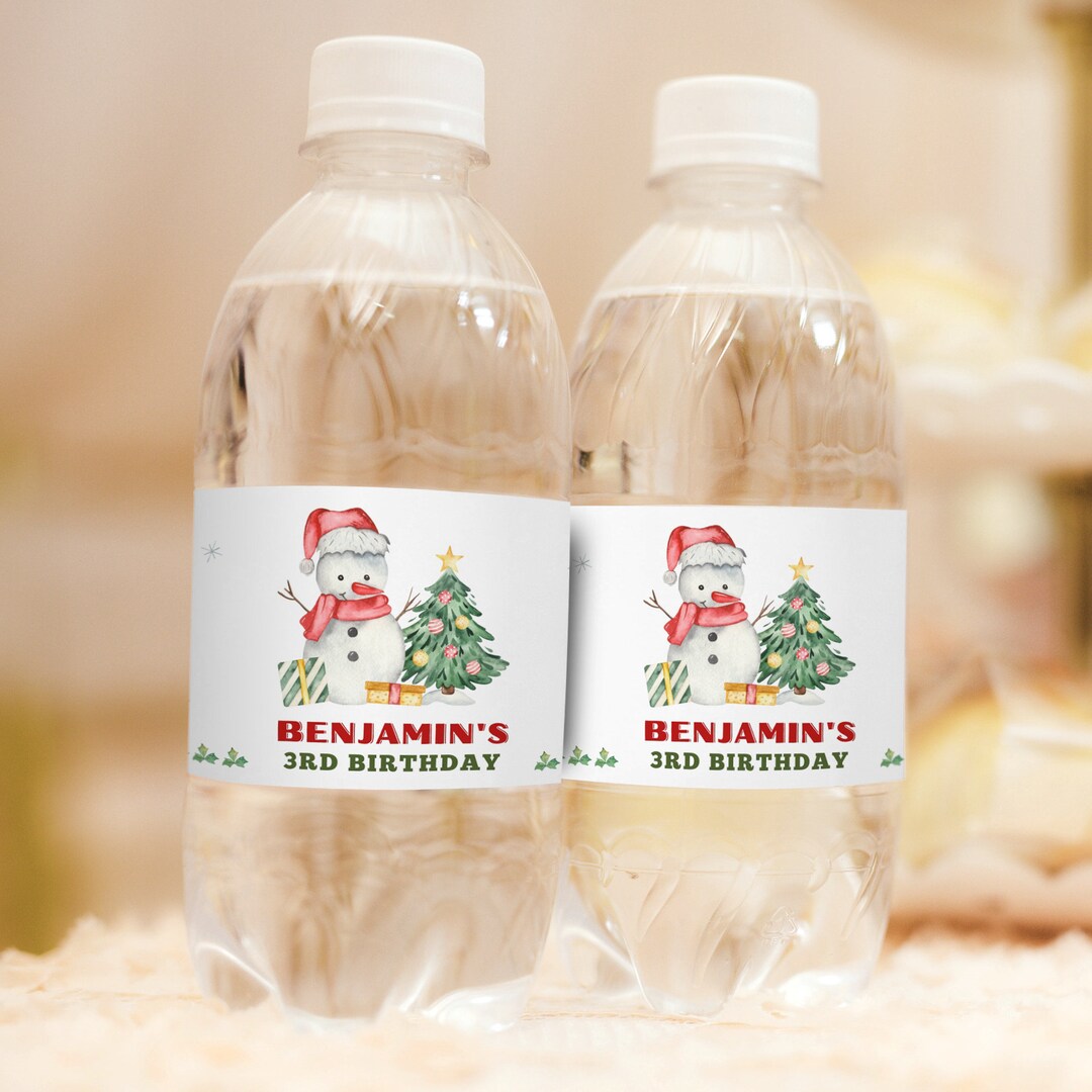 Editable Snowman Water Bottle Labels Christman Party Drink - Etsy