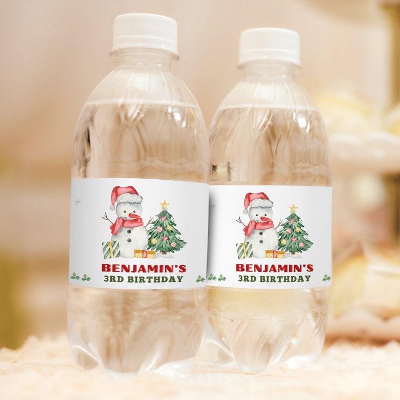 Editable Snowman Water Bottle Labels Christman Party Drink - Etsy
